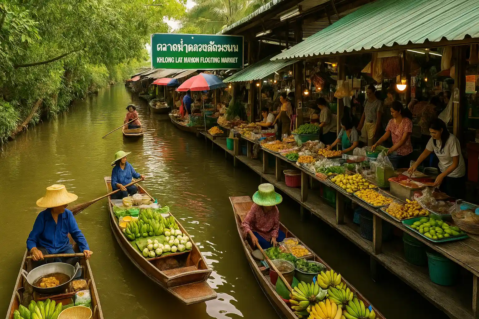 Mercado flotante de Khlong Lat Mayom en Bangkok